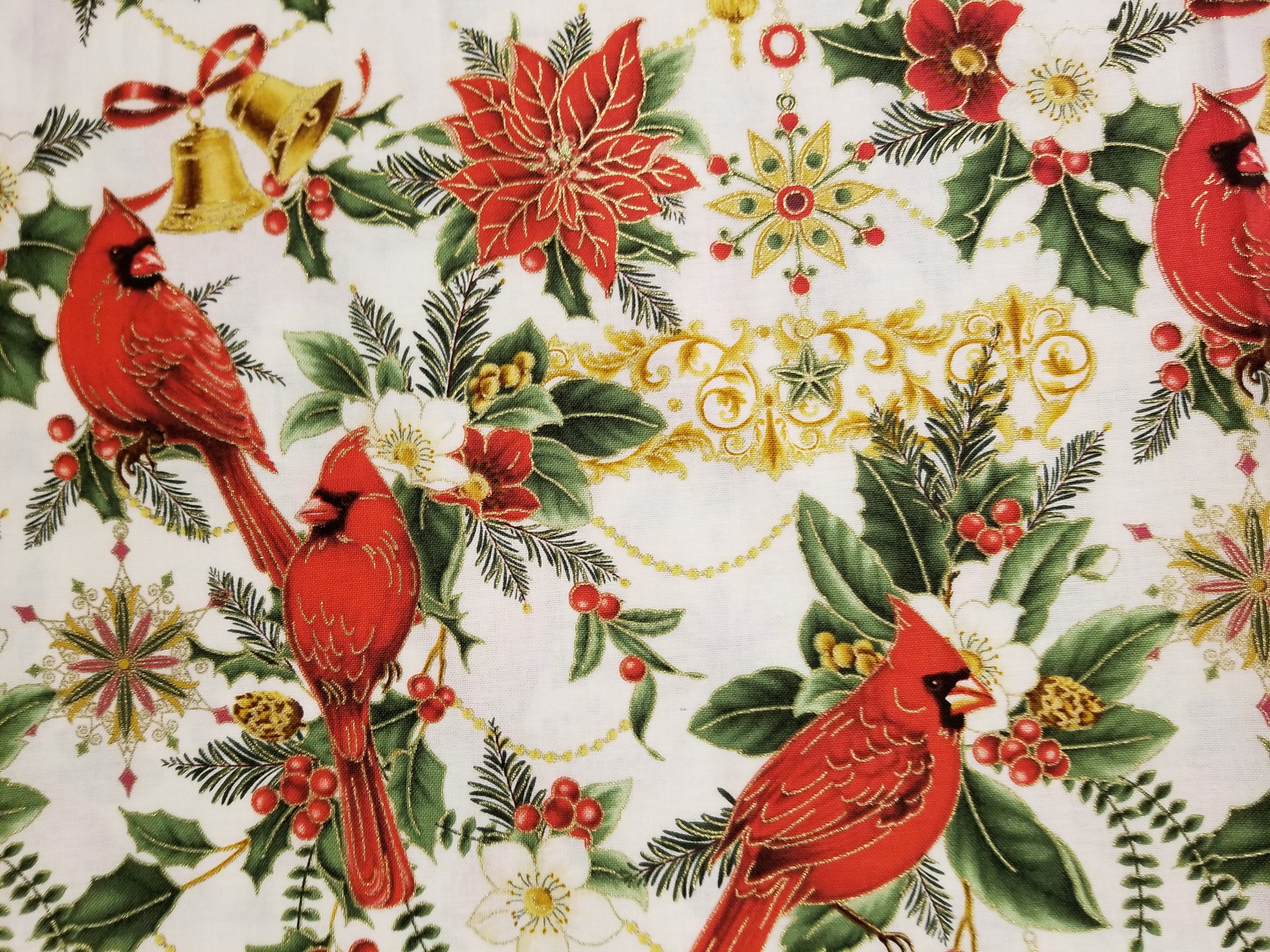 Christmas Cardinal Holiday Metallic 100% Cotton Fabric - Etsy