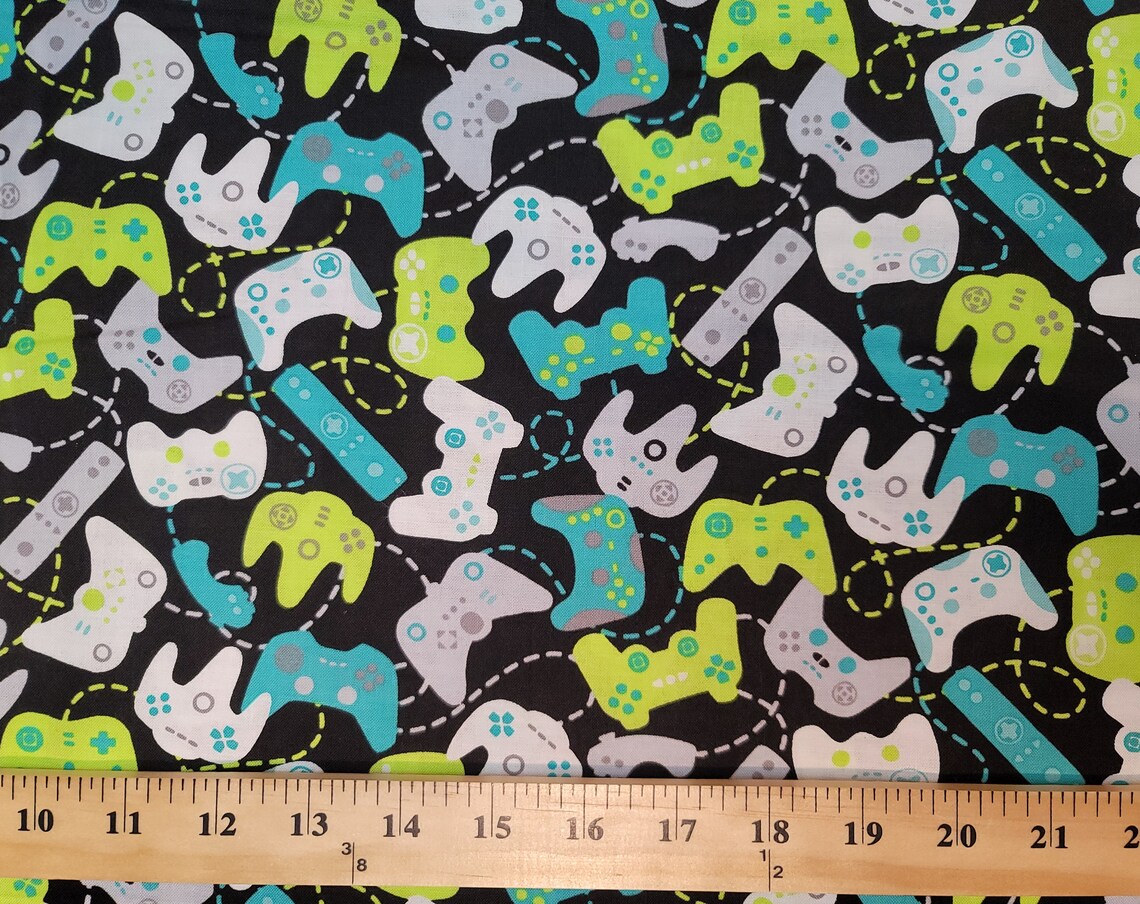 Cotton Fabric Game on Controllers on Black Premium Quilt - Etsy