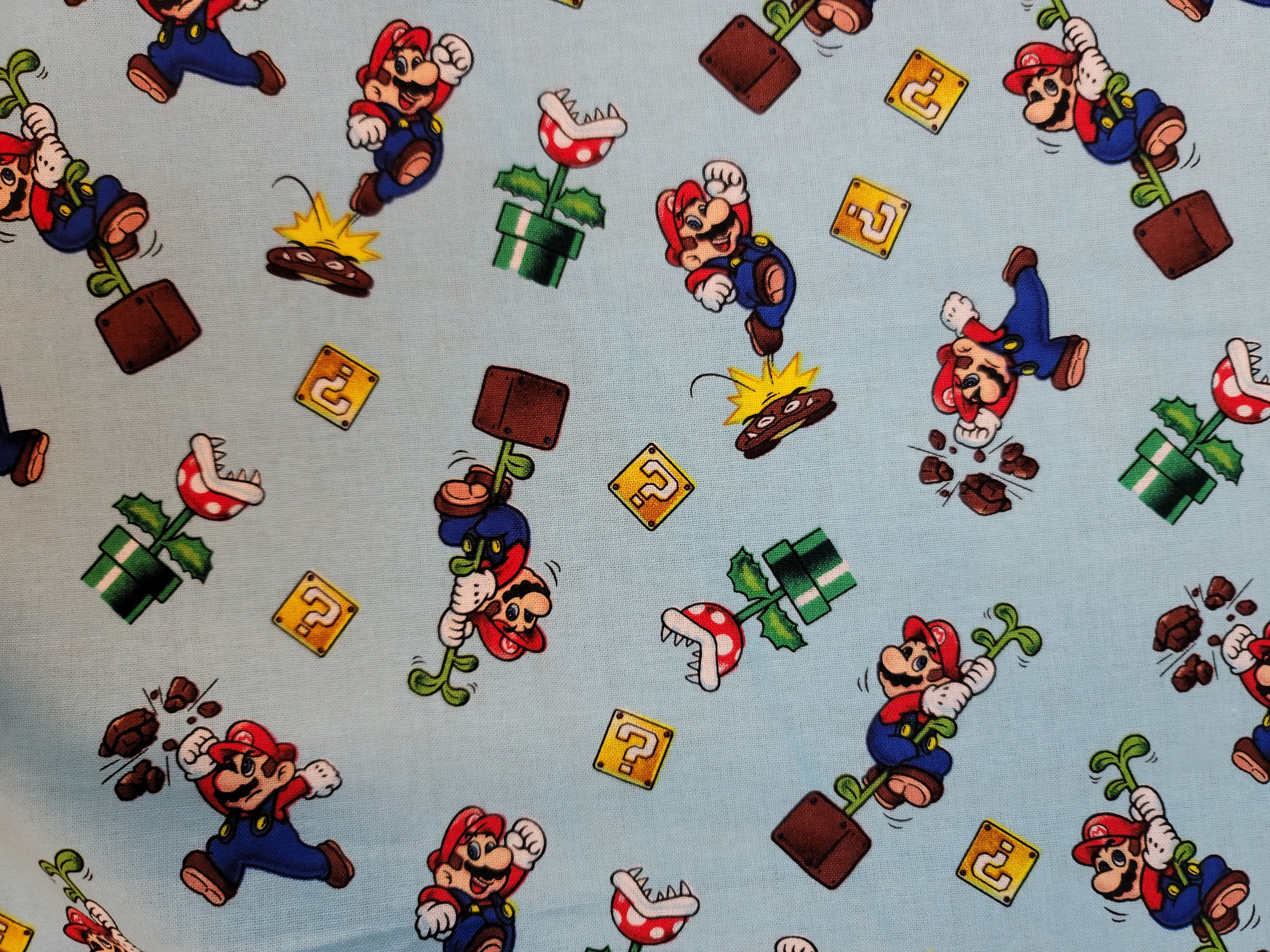 Cotton Fabric Nintendo Super Mario Toss on Light Blue Quilt | Etsy