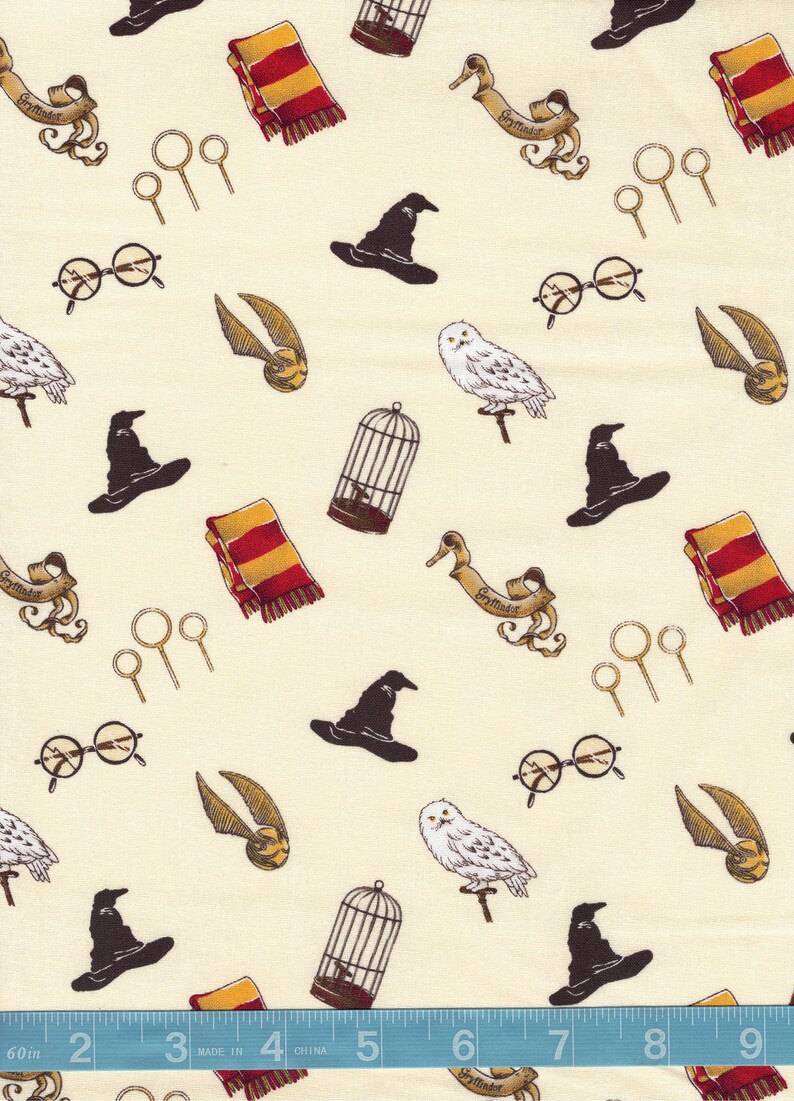 Cotton Fabric - Harry Potter Icons on Cream Quilt Cotton, Hedwig ...