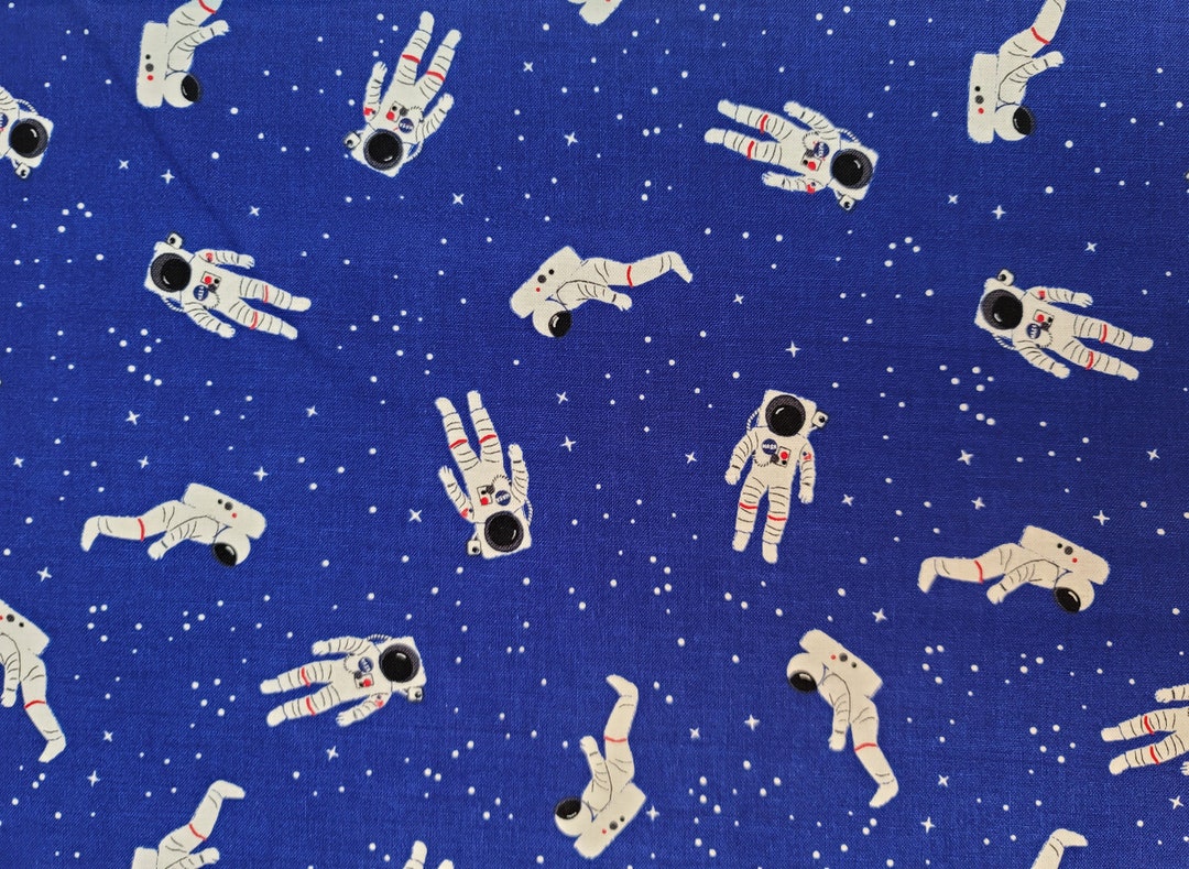 Cotton Fabric - Out of This World With NASA Astronauts in Space on Blue ...