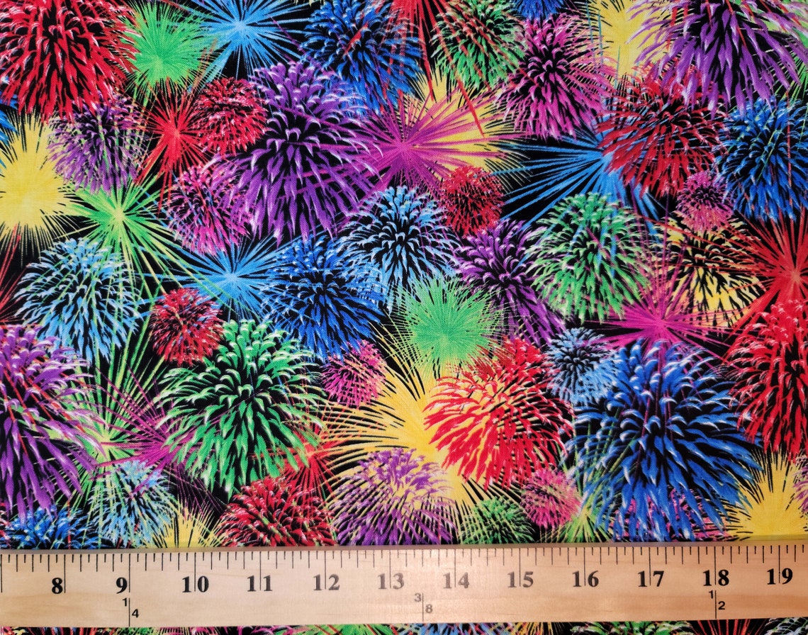 Cotton Fabric Fireworks Multi Bright Color Rainbow Quilt - Etsy