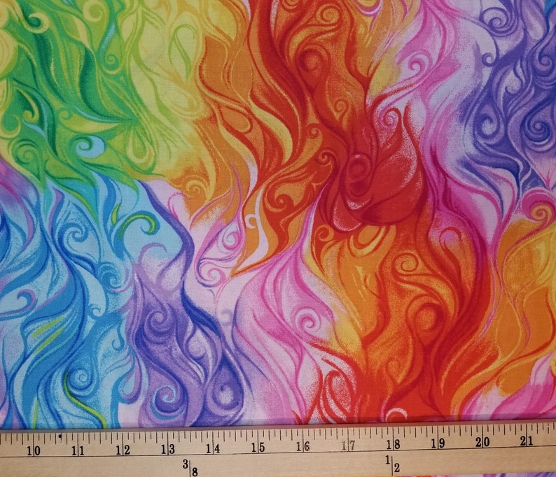 Rainbow Pretty Swirls Rain Blossom From Timeless Treasures - Etsy