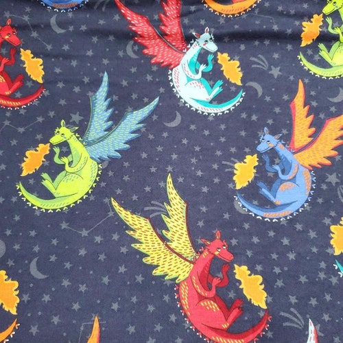 Dragon Honeycomb Fabric Medieval Creatures Blue Frame by | Etsy