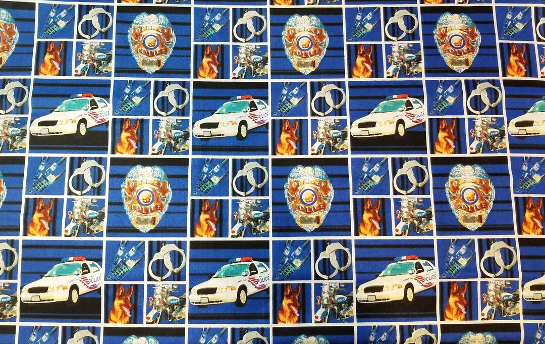 Police Department Block - 100% Cotton Fabric - Select Your Size or BTY ...