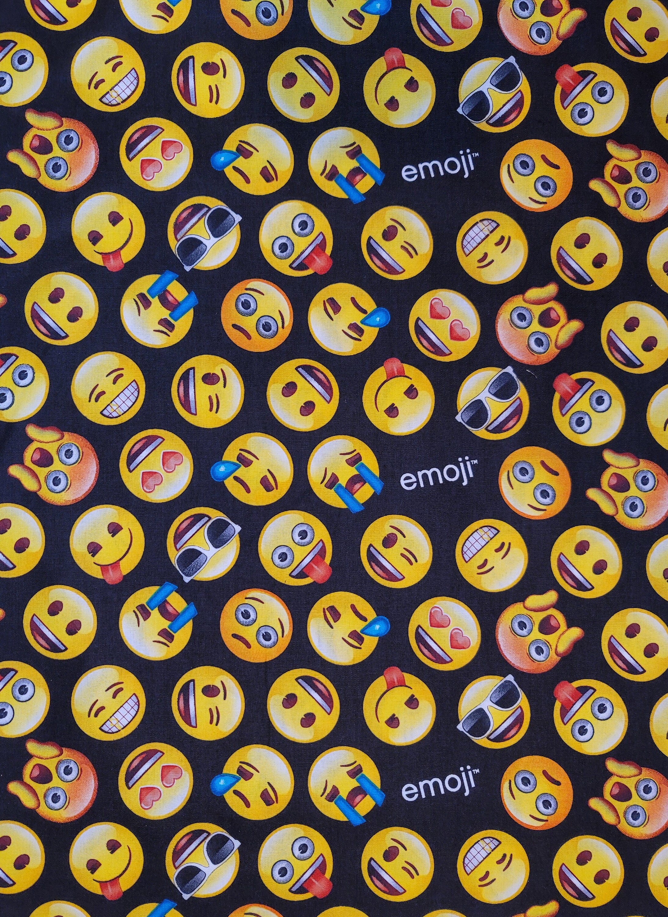 Classic Emoji Quilting Cotton on Black Smiley Face, Sad, Scared, Crying ...