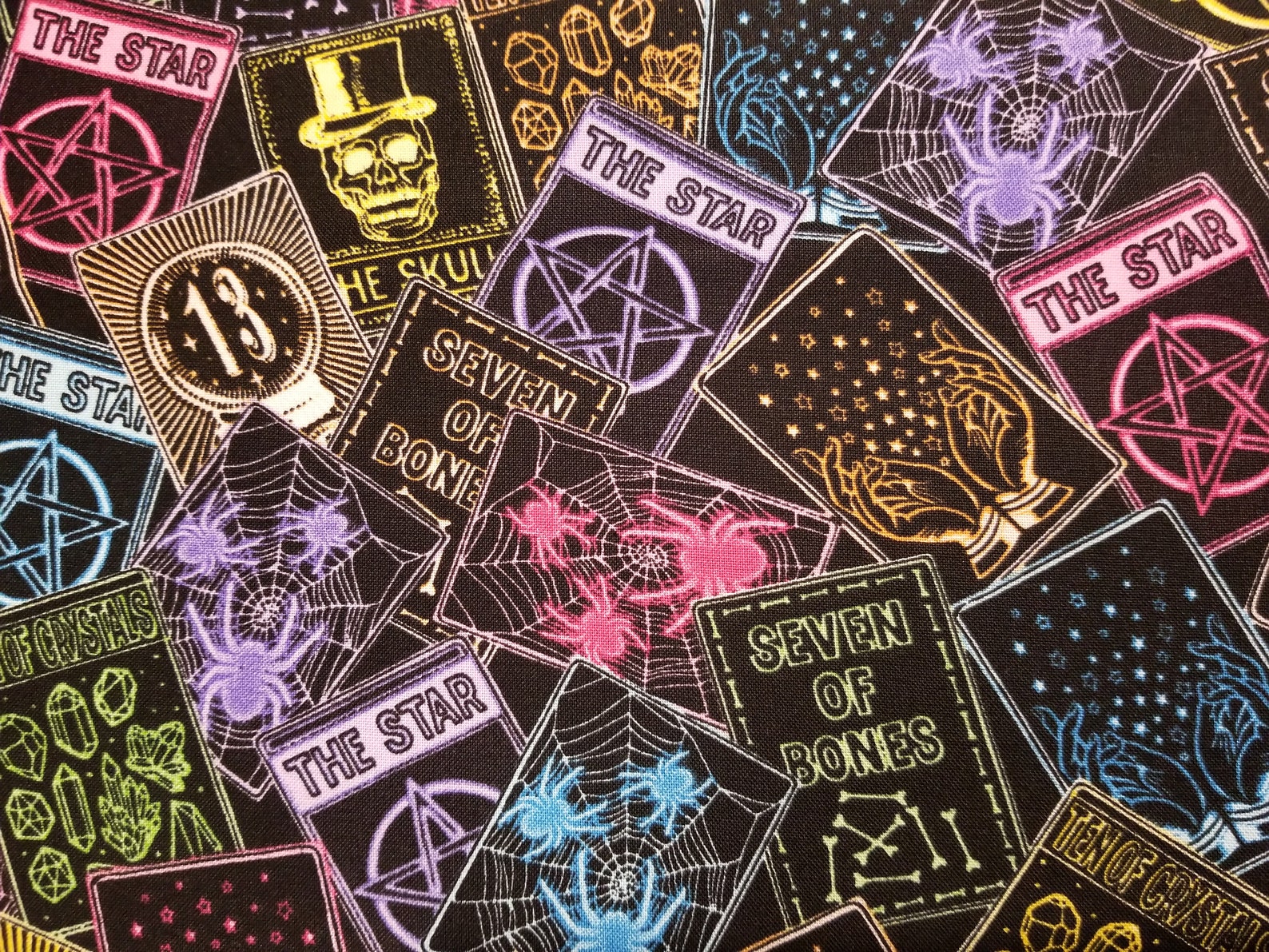 Neon Tossed Tarot Cards 100% Cotton Fabric Select Your - Etsy