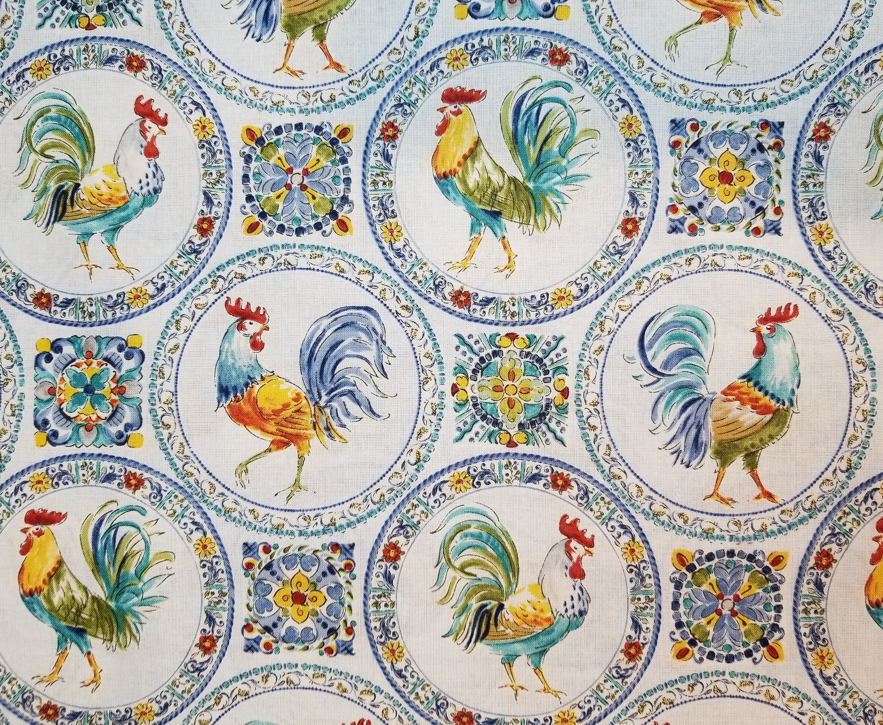 Blue Morning Bloom Medallion Rooster 100% Cotton Fabric - Etsy