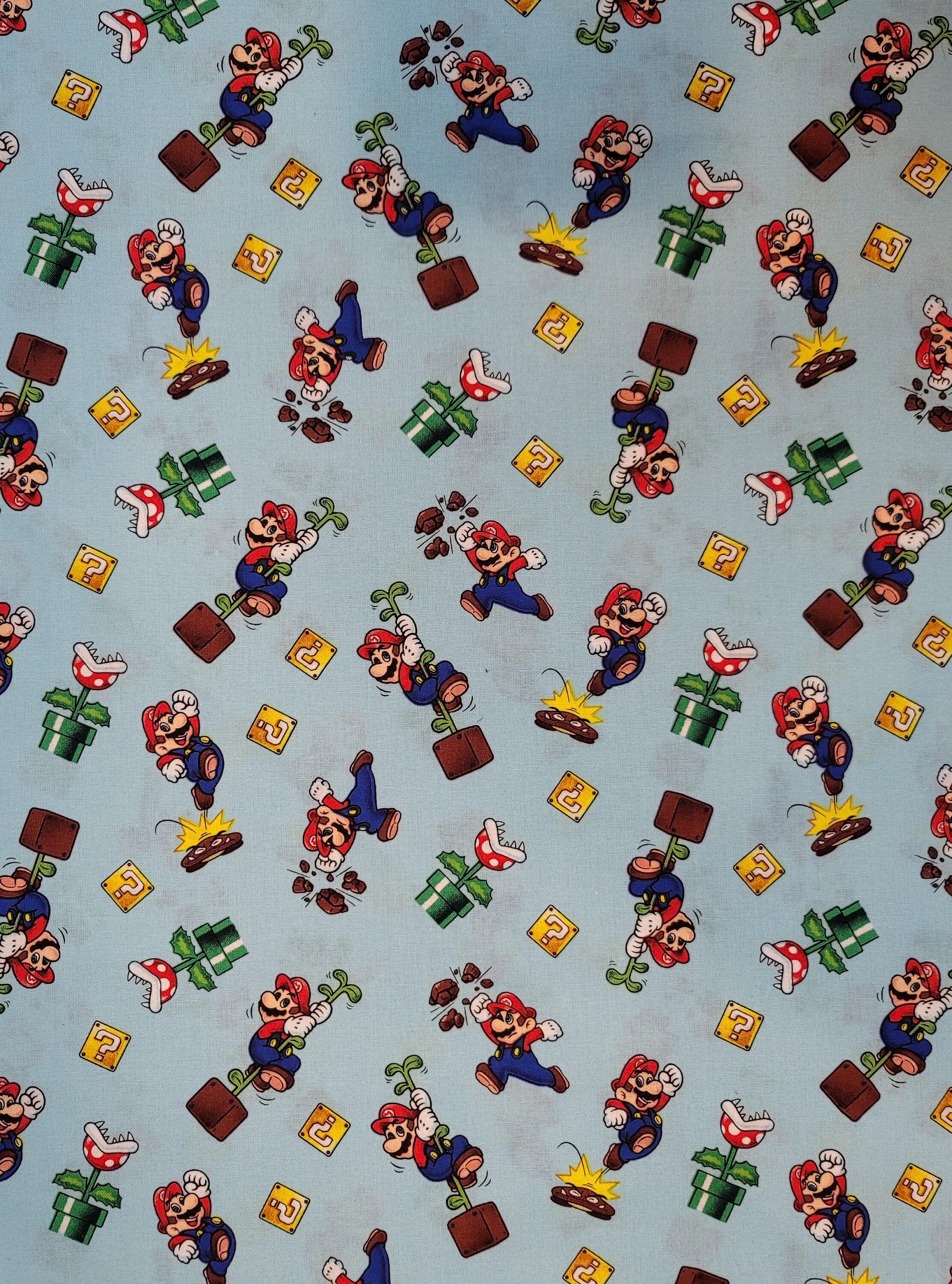 Cotton Fabric Nintendo Super Mario Toss on Light Blue Quilt | Etsy