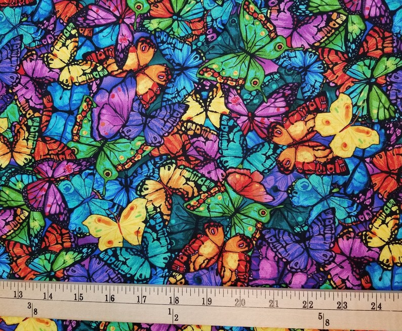 Packed Rainbow Butterflies 100% Cotton Fabric Select Your | Etsy
