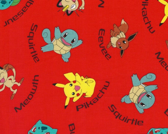 Cotton Fabric Pokemon Characters on Red Quilting Fabric - Etsy