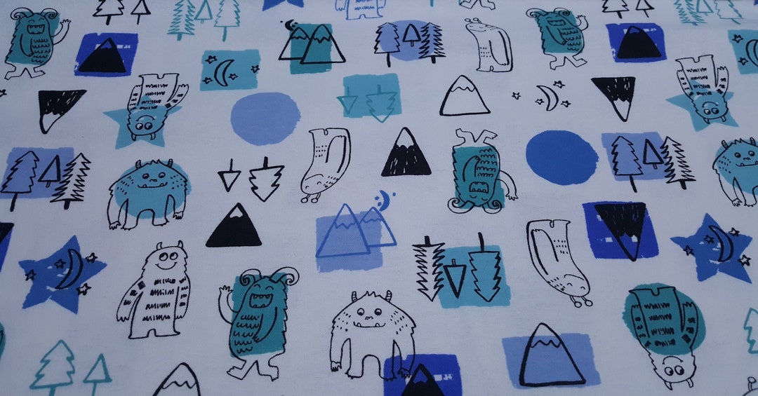 Flannel Fabric Happy Forest Monsters 20 REMNANT - Etsy