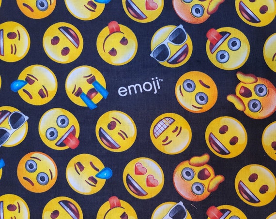 Classic Emoji Quilting Cotton on Black Smiley Face Sad - Etsy