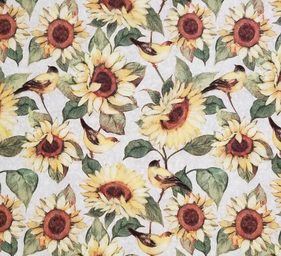 Birds and Sunflowers Susan Winget 100% Cotton Fabric | Etsy