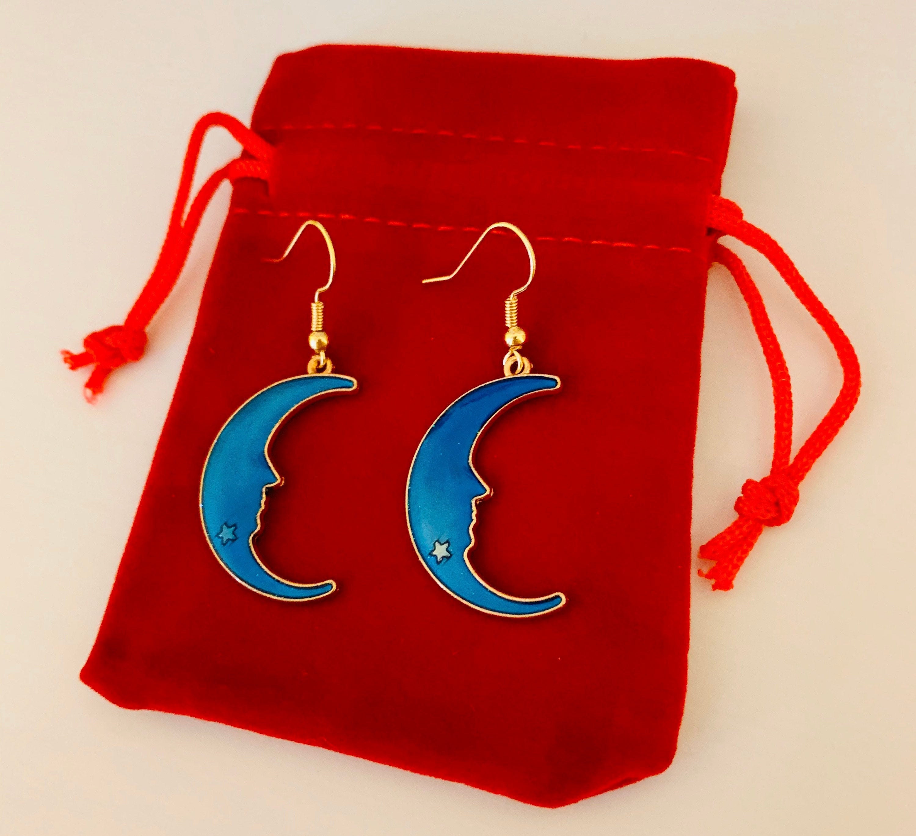 Gorgeous Handmade Blue Enamel Gold Plated Moon Drop Dangle - Etsy