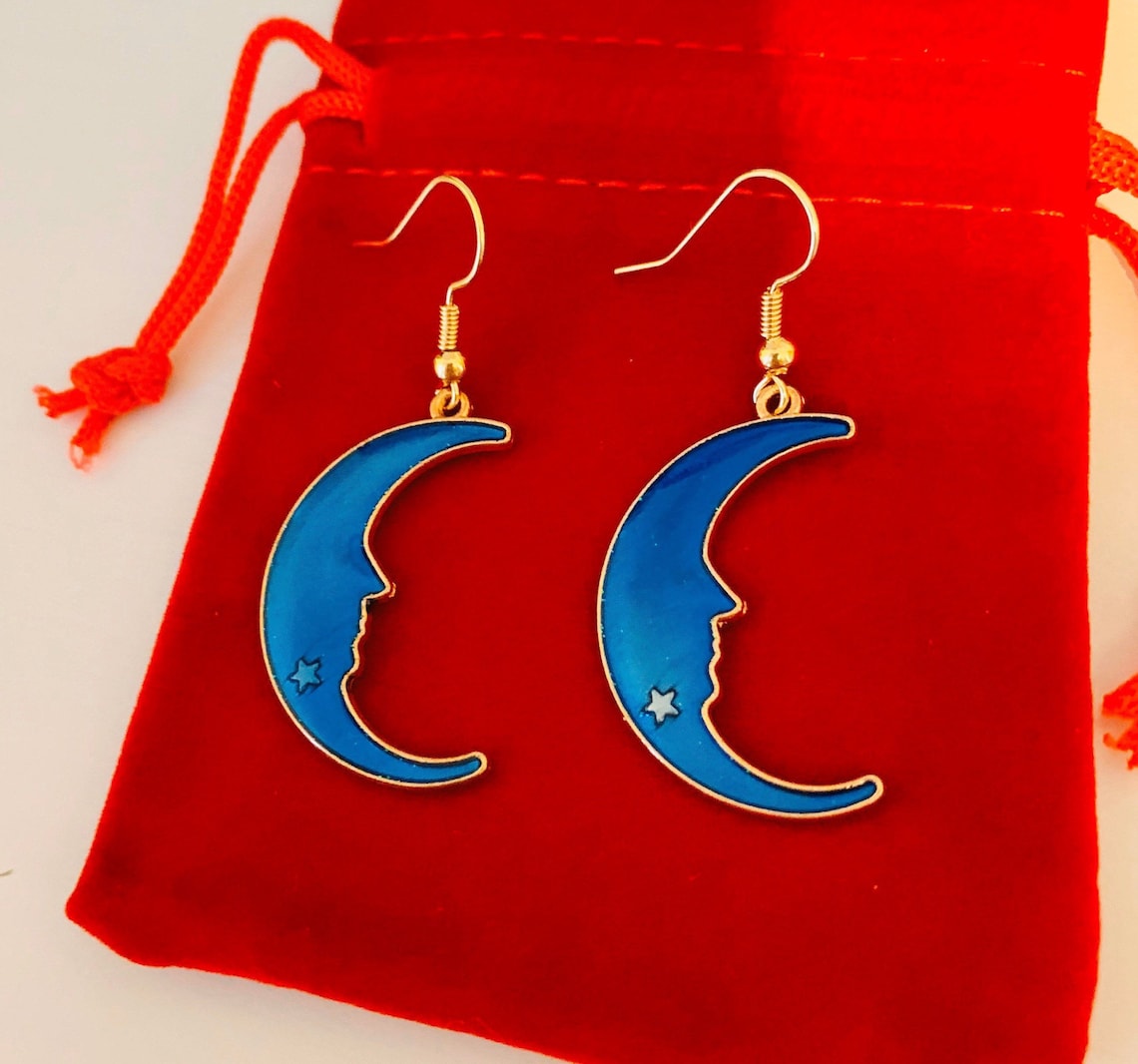 Gorgeous Handmade Blue Enamel Gold Plated Moon Drop Dangle - Etsy