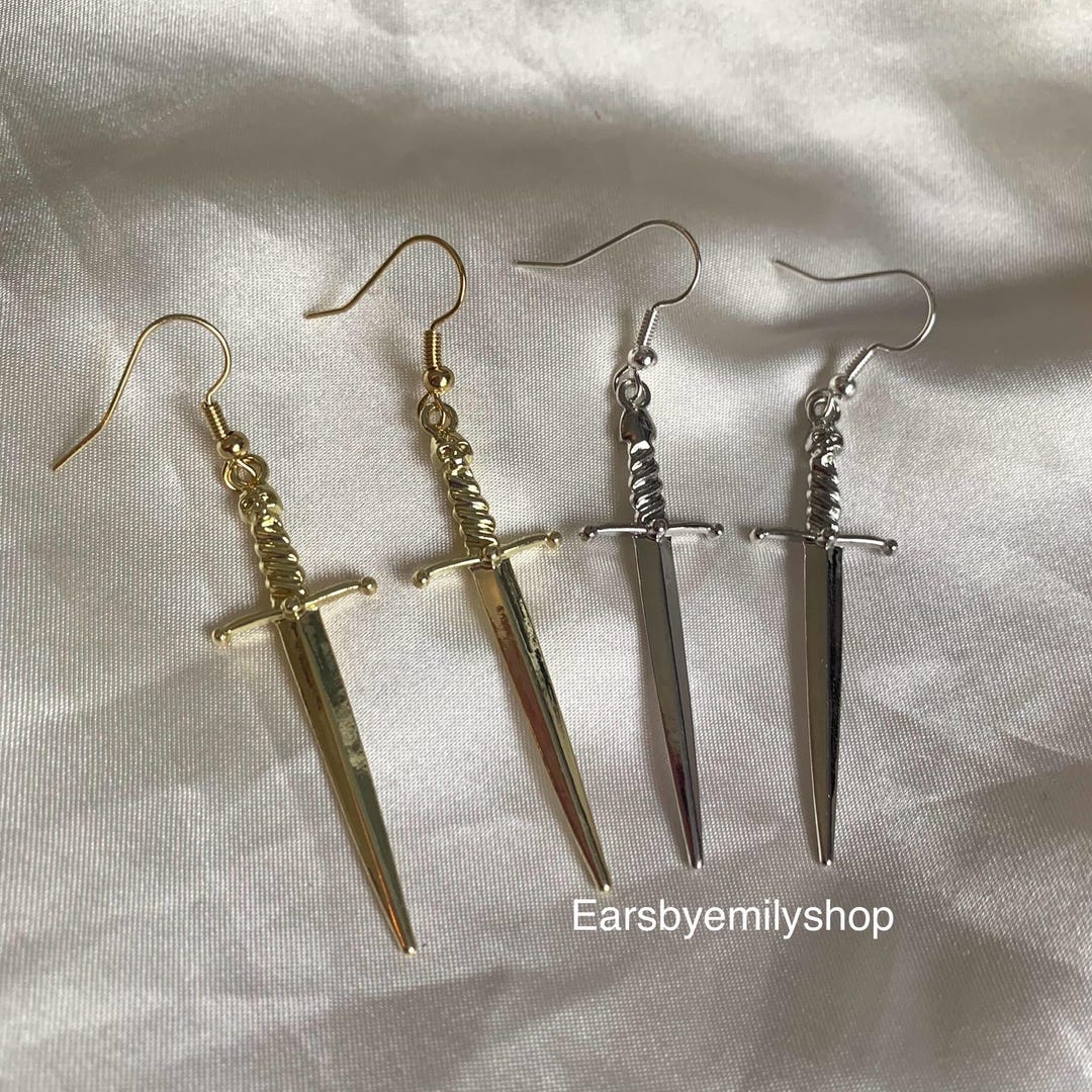 Cool Quirky Silver or Gold Long Sword Model Drop Dangle Earrings on ...