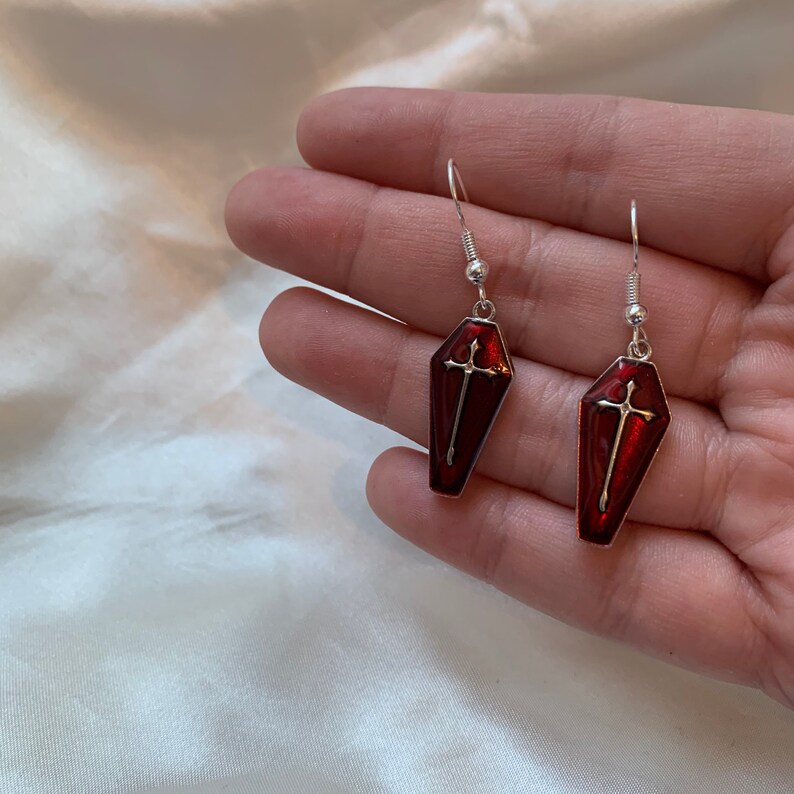 Cool Quirky Dark Red/ Black Coffin With Cross Drop Dangle - Etsy UK