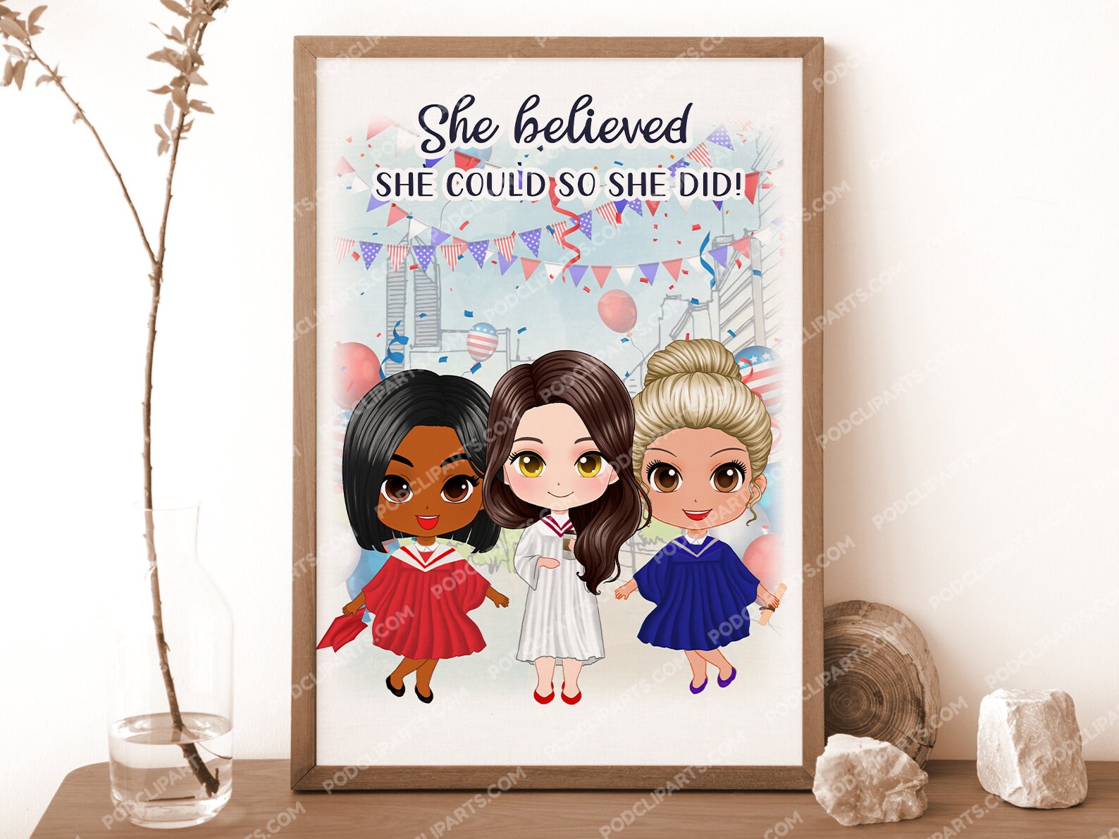 Chibi Graduation Girls Cap and Gown Clipart School Graphics - Etsy