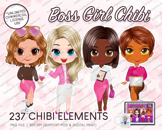 Boss Lady Chibi Clipart Fashion Girl Clipart Boss Babe - Etsy