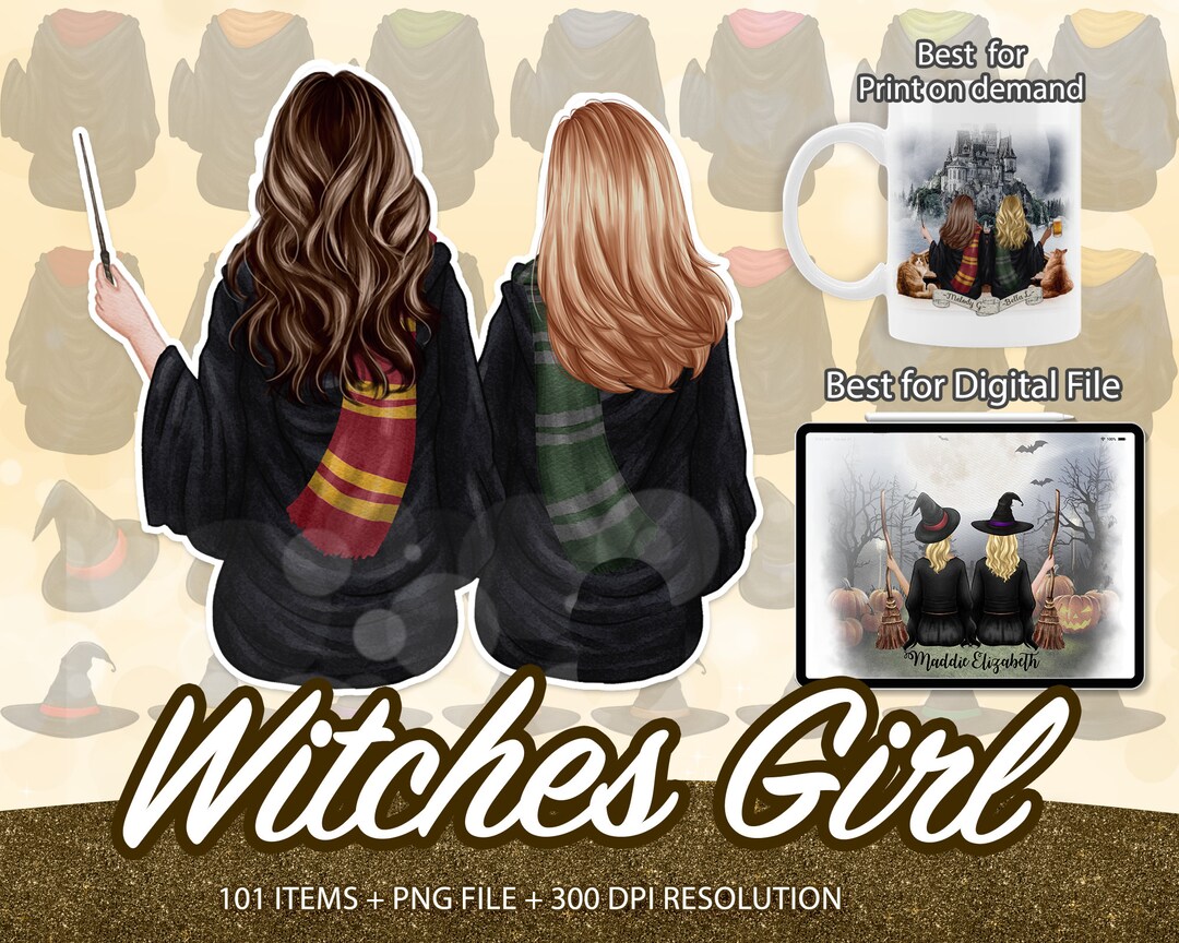 Witches Best Friends, Witch Clipart, Watercolor Witches Clipart ...