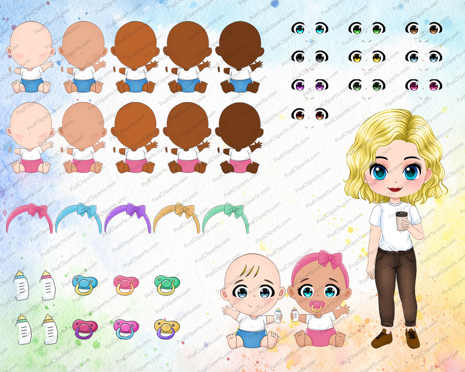 Bundle Family Chibi Cute Clipart, Custom Family Portrait, Mom Dad ...