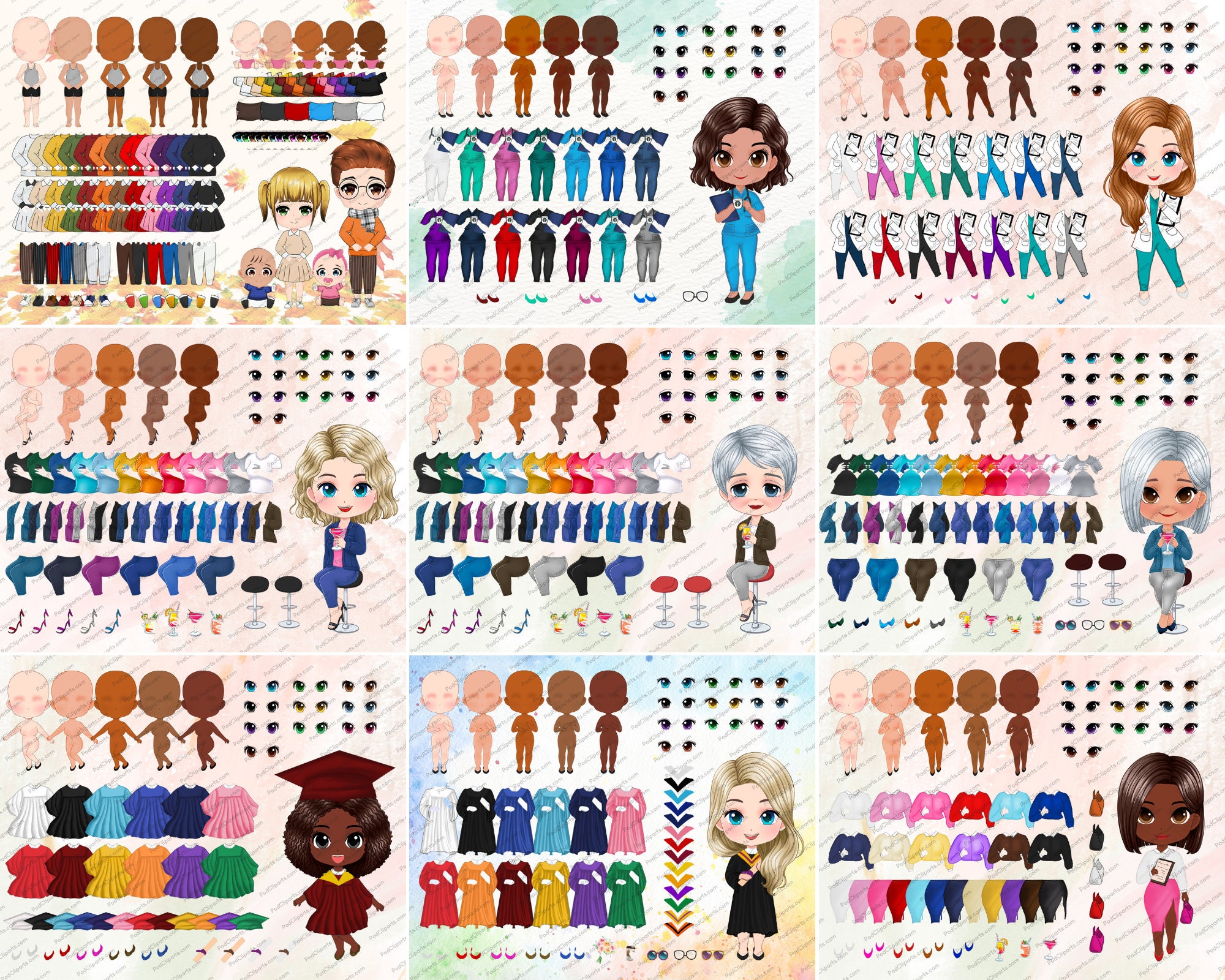 1500+ Bundle Chibi Family Clipart Pack Vol.1, Character Anime Clipart ...