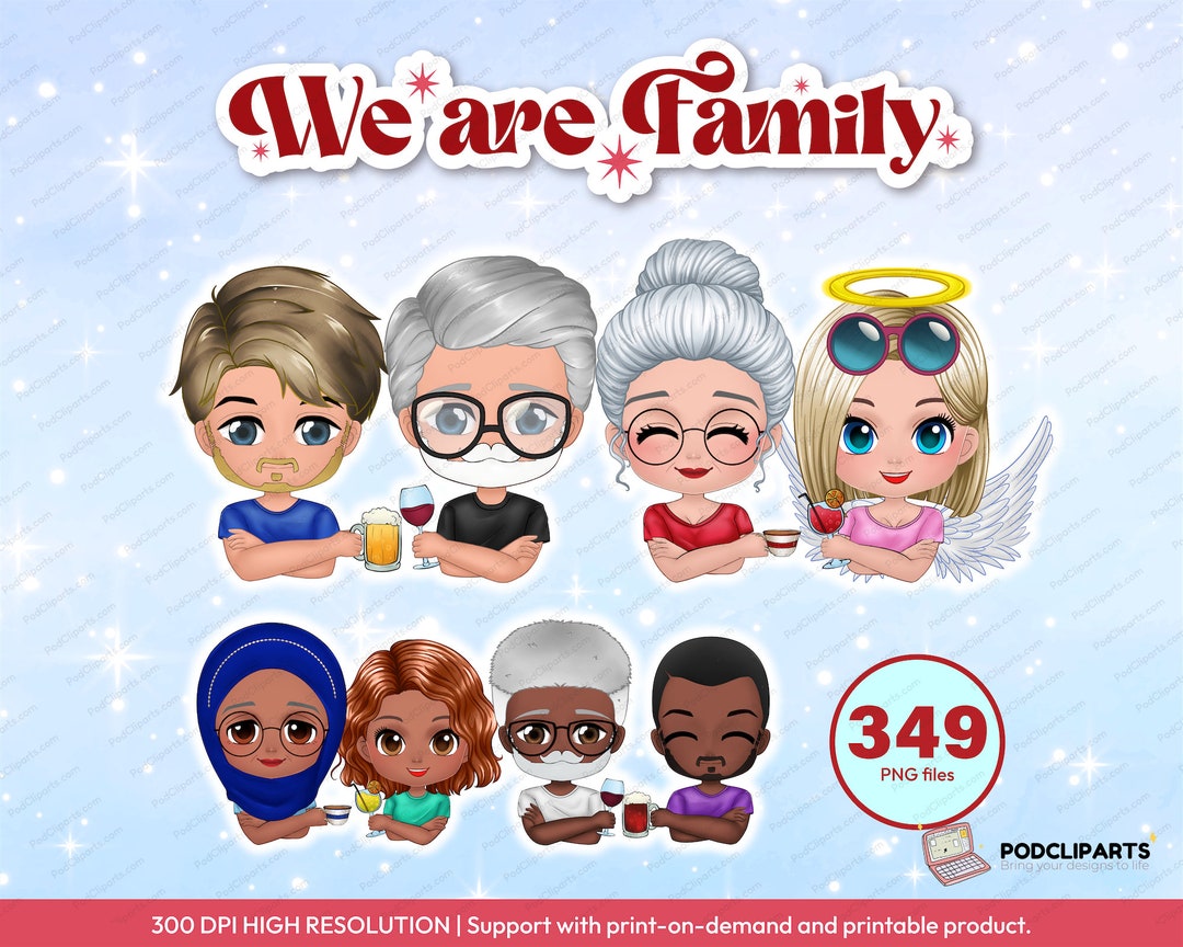Bundle Chibi Family Clipart PNG, Custom Family Portrait, Father Mother ...