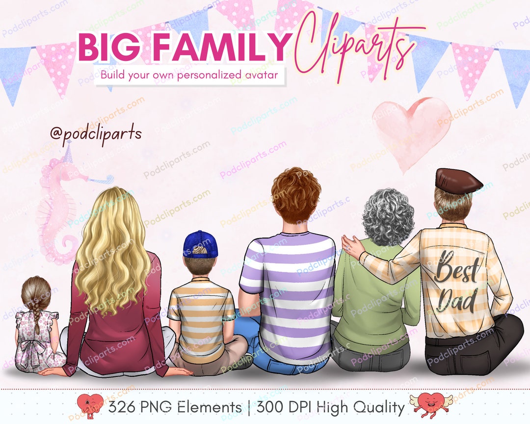 Family Clipart Bundle - Family Illustrations : Mom, Dad, Kids, Grandpa ...