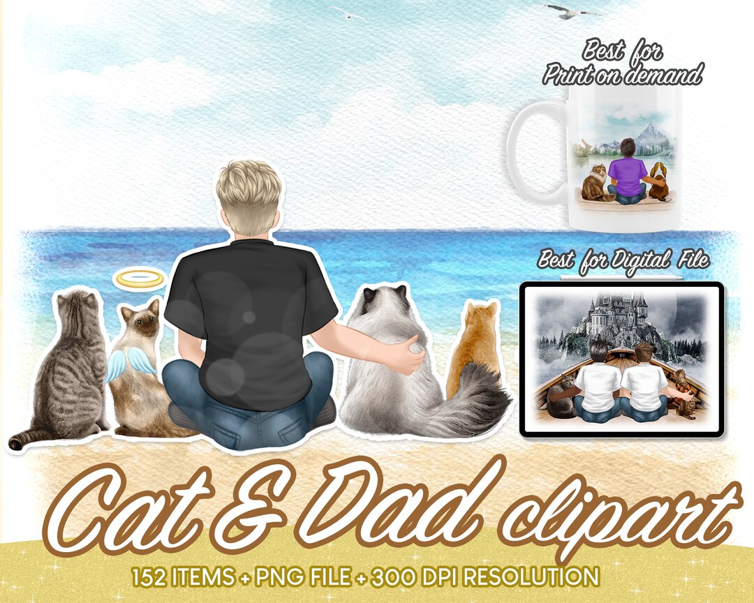 Cat Dad Clipart, Cat Father, Cat Slaves Png, Male Clipart, Best Friends ...