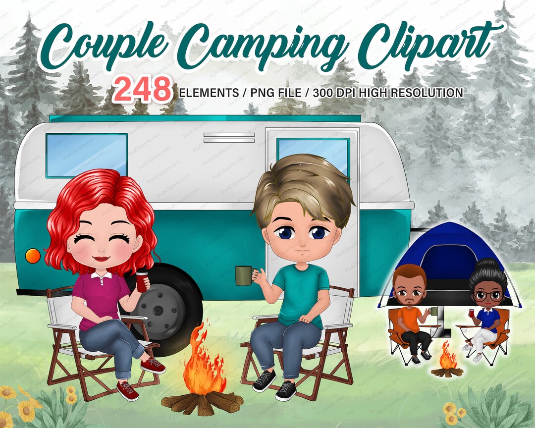 Cute Chibi Couple Camping Clipart PNG, Best Friend Cartoon Clipart ...