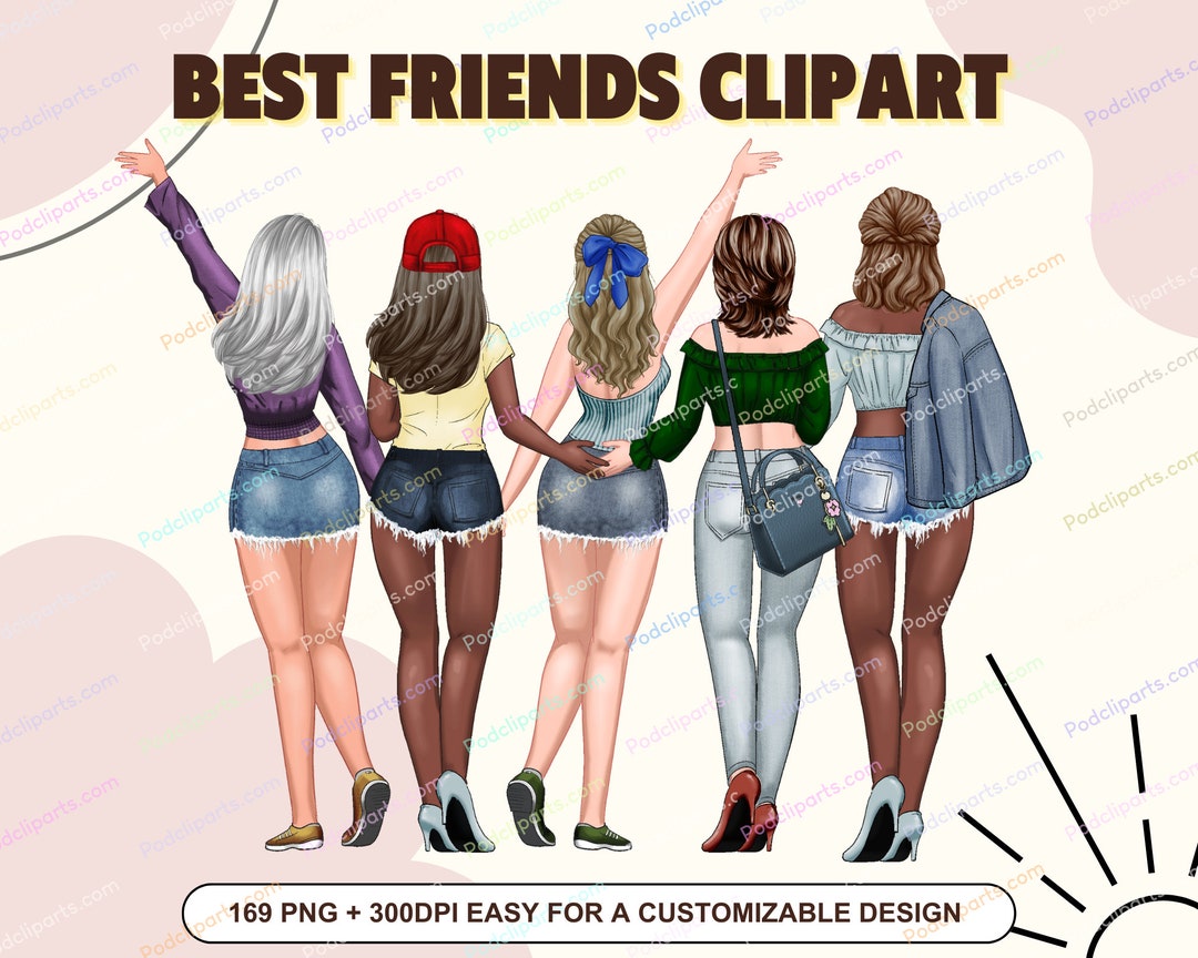 Best Friends Clip Art PNG, Curvy Besties Denim Jeans, Jackets, Girl ...