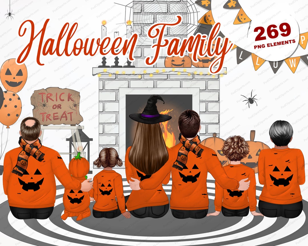 Halloween Family With Grandparent Clipart Set, Cute Mom Dad Boy Girl ...
