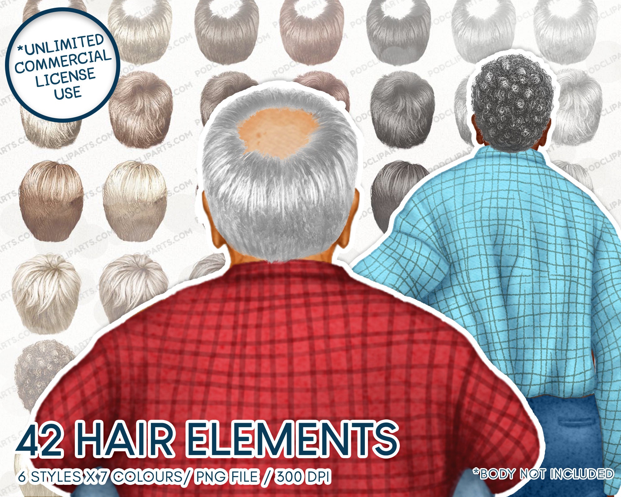Grandpa Hairstyles Clipart Older Men Gray Hair Papa Silver - Etsy Canada