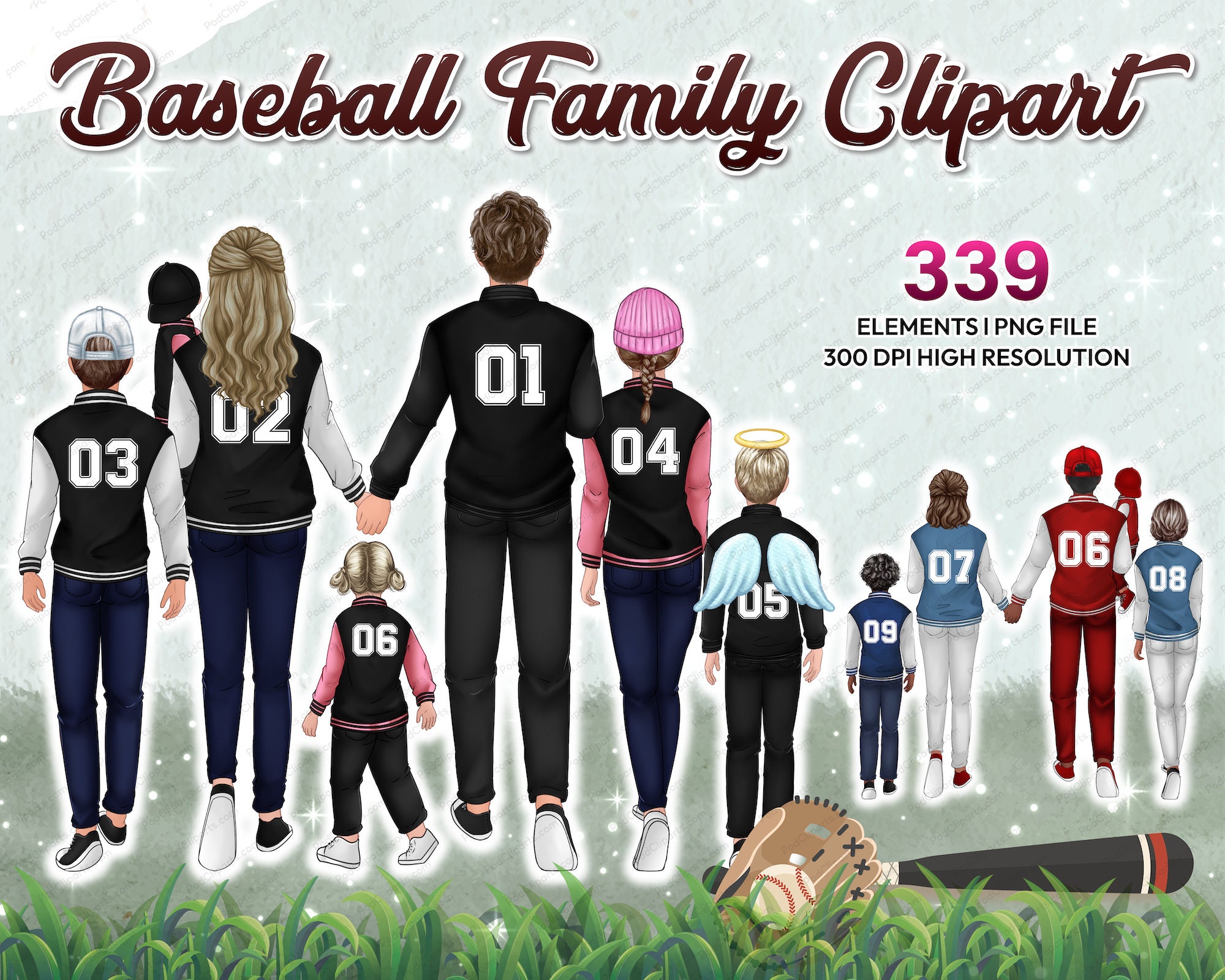Family Playing Baseball Clipart