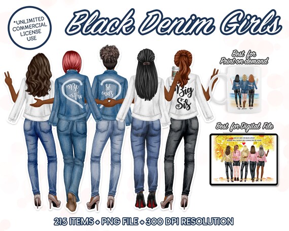 Denim Girl Clipart African American Women Clipart Fashion - Etsy