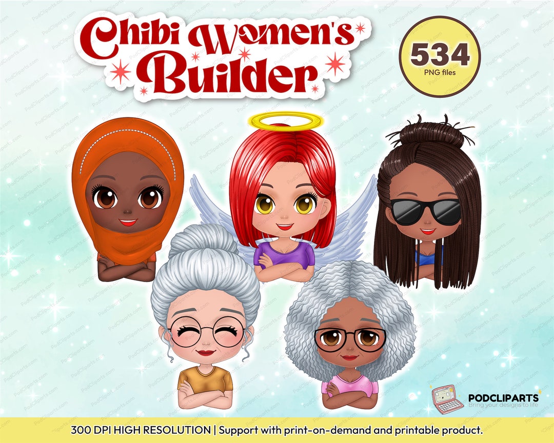 Chibi Women, Old Women Clipart PNG, Mother's Day Clipart, Women Clipart ...