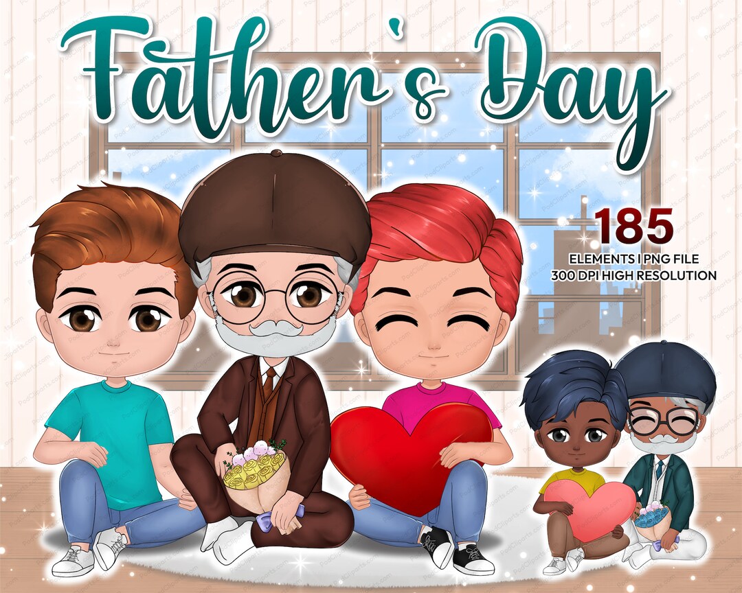 Chibi Like Father Like Son Family Clipart PNG, Dad Clipart, Father and ...