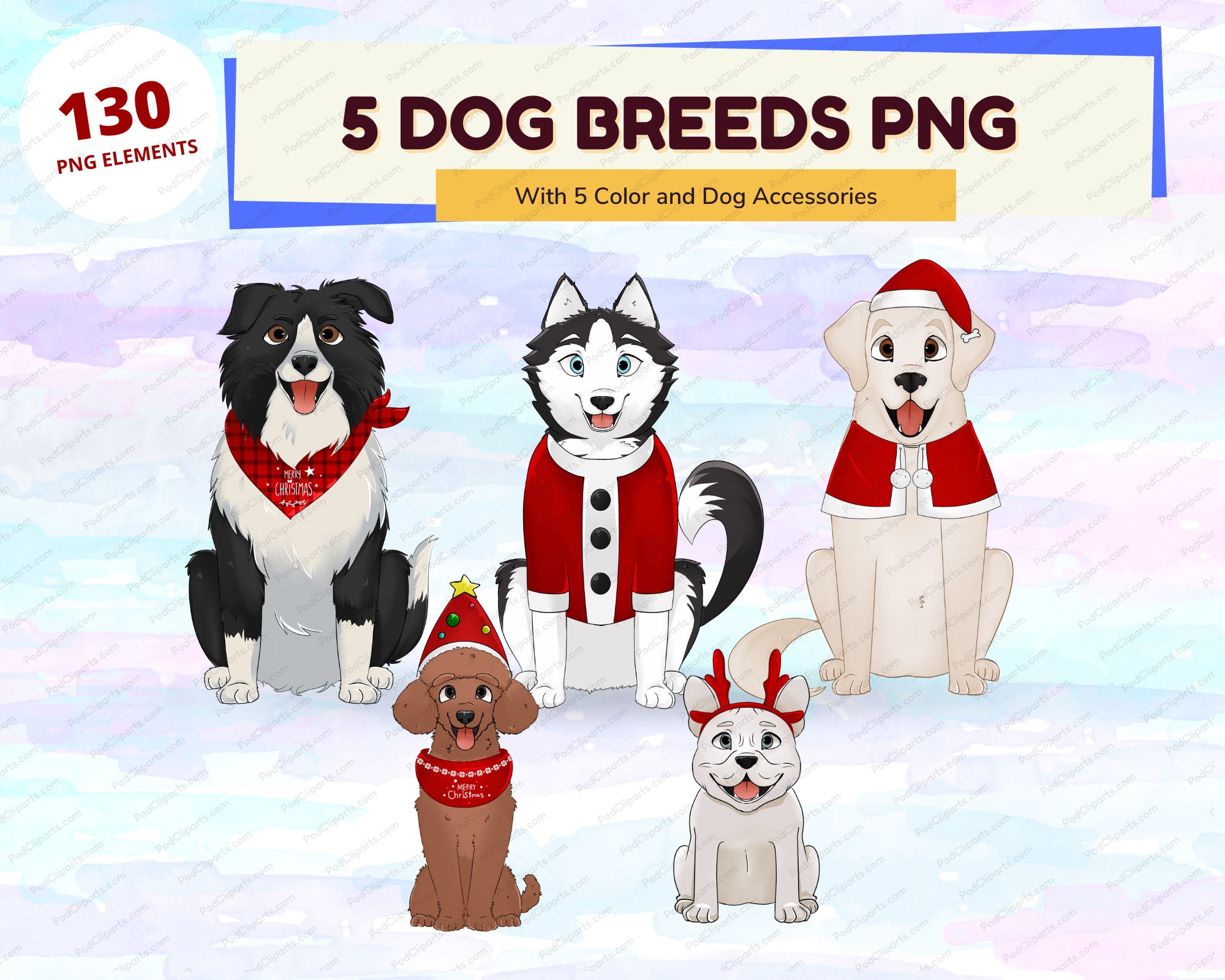 5 Dogs Clipart Animated