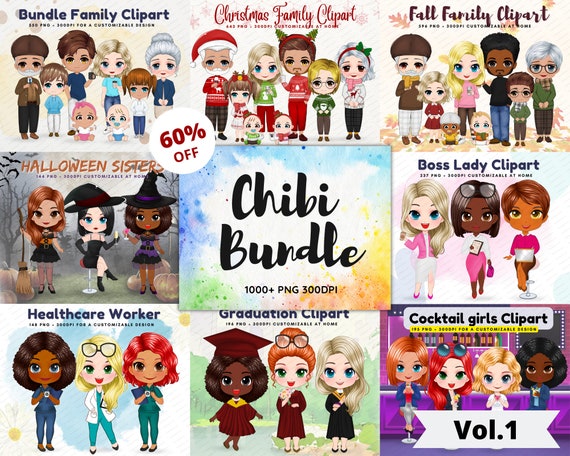 1500 Bundle Chibi Family Clipart Pack Vol.1 Character Anime - Etsy