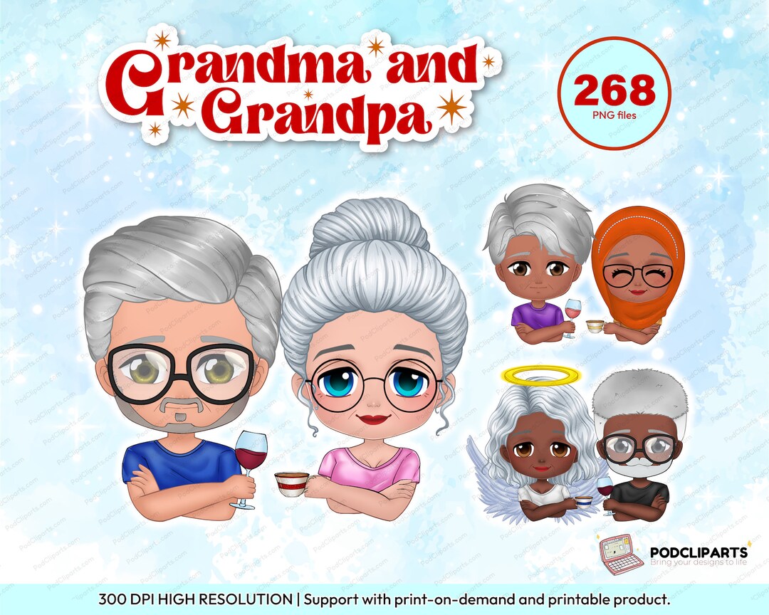 Cute Chibi Grandma, Grandpa Clipart PNG, Chibi Old Couple Clipart PNG ...