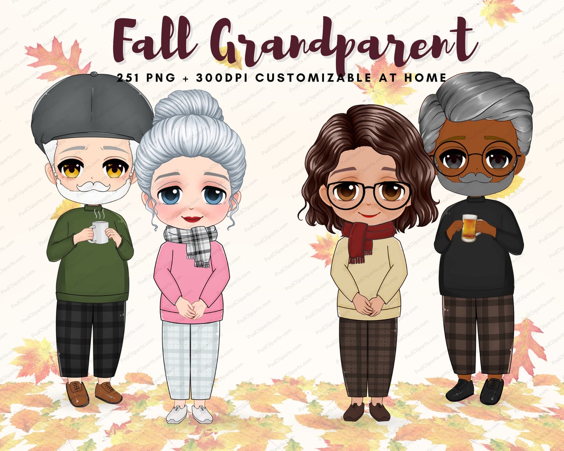 Old Couple Clipart Autumn Clipart Grandpa and Grandma - Etsy