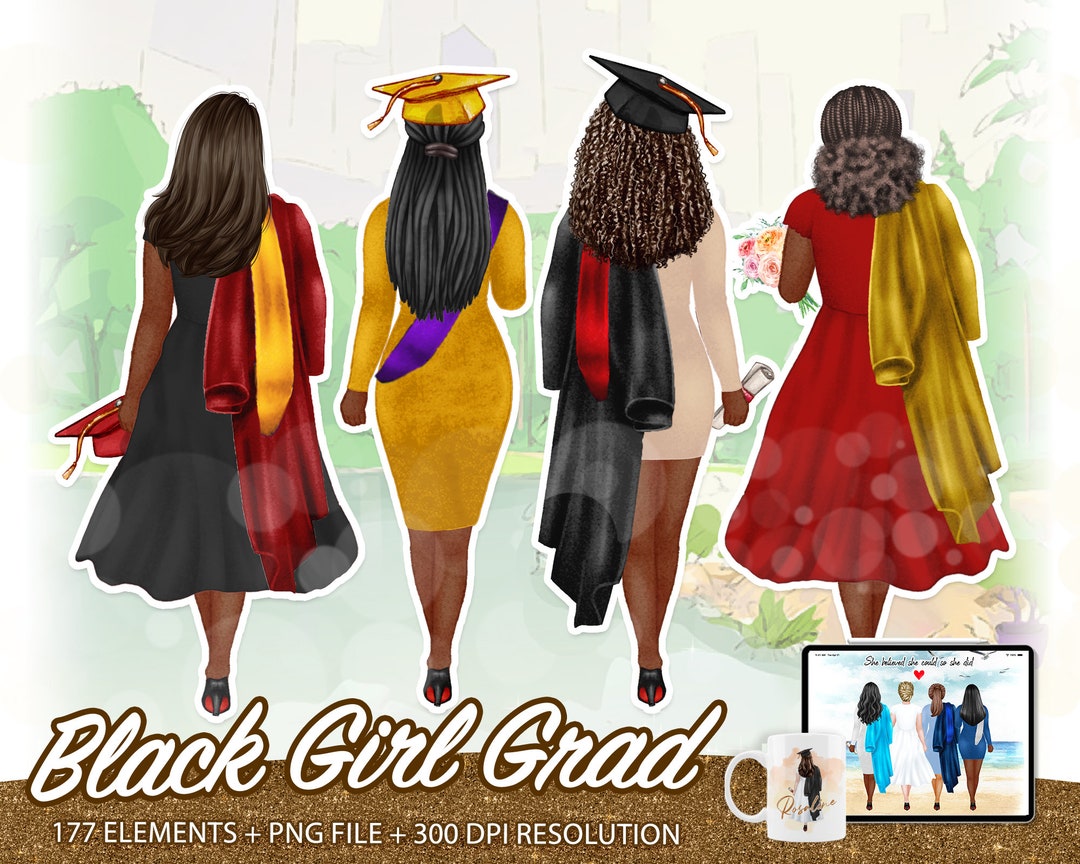 Graduation Girls Clipart, Black Woman Graduation Clipart, Last Day of ...