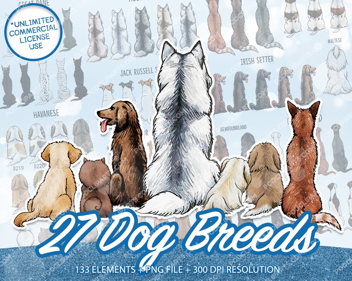 Dogs Back View Watercolor Dogs Clipart Dog Breeds Clipart - Etsy