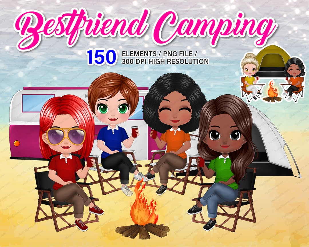 Cute Chibi Best Friend Camping Clipart PNG, Girl Gang Outdoor Clipart ...