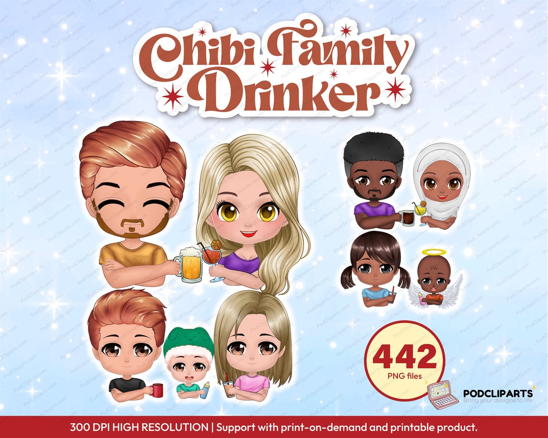 Chibi Family With Newborn Clipart PNG, Family DIY Clipart Set, Family ...