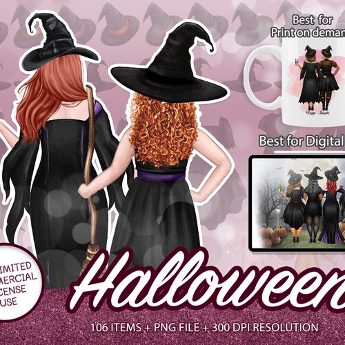 Halloween Witches Best Friend Clipart. Girl Holding a Broom. - Etsy