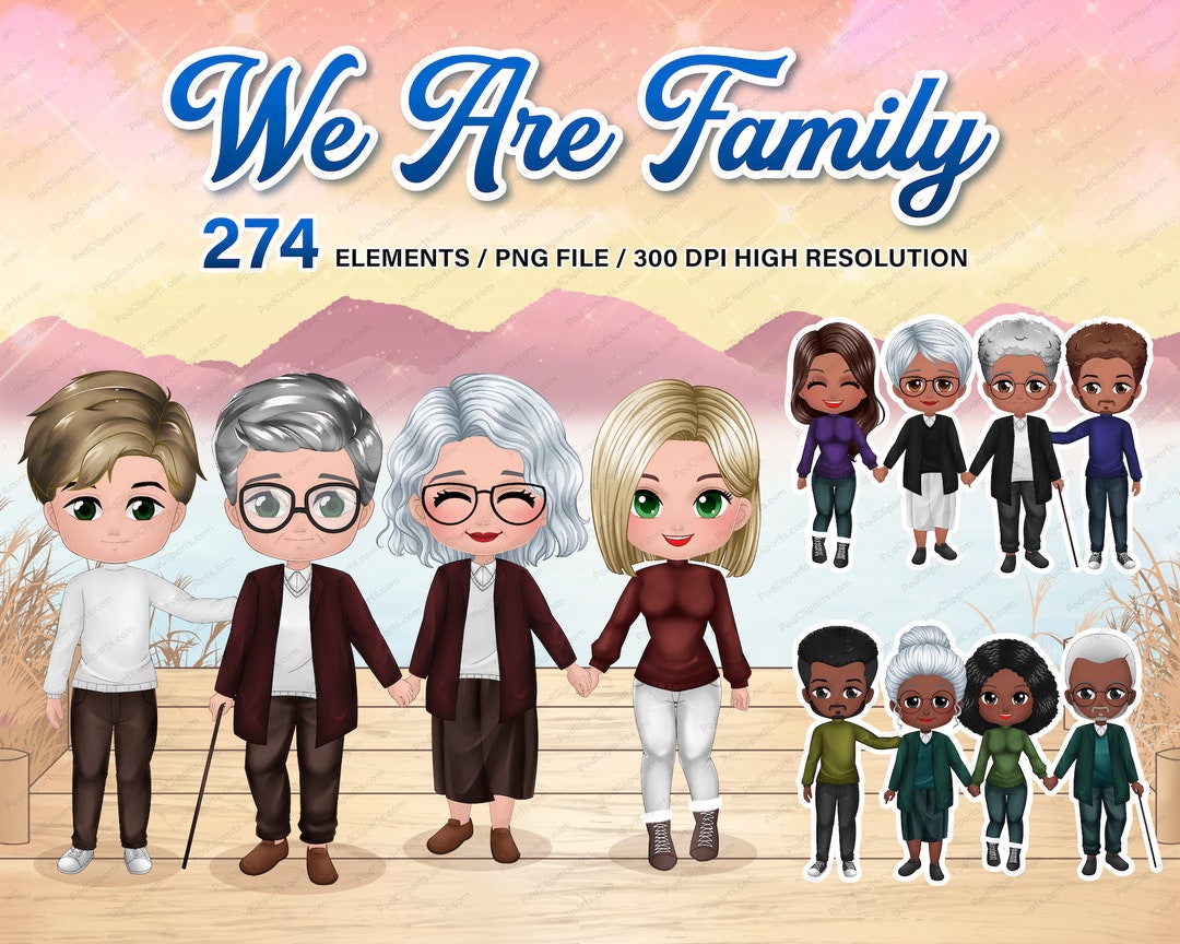 Family Chibi Mom Dad Daughter Son Clipart PNG, Custom Family Portrait ...