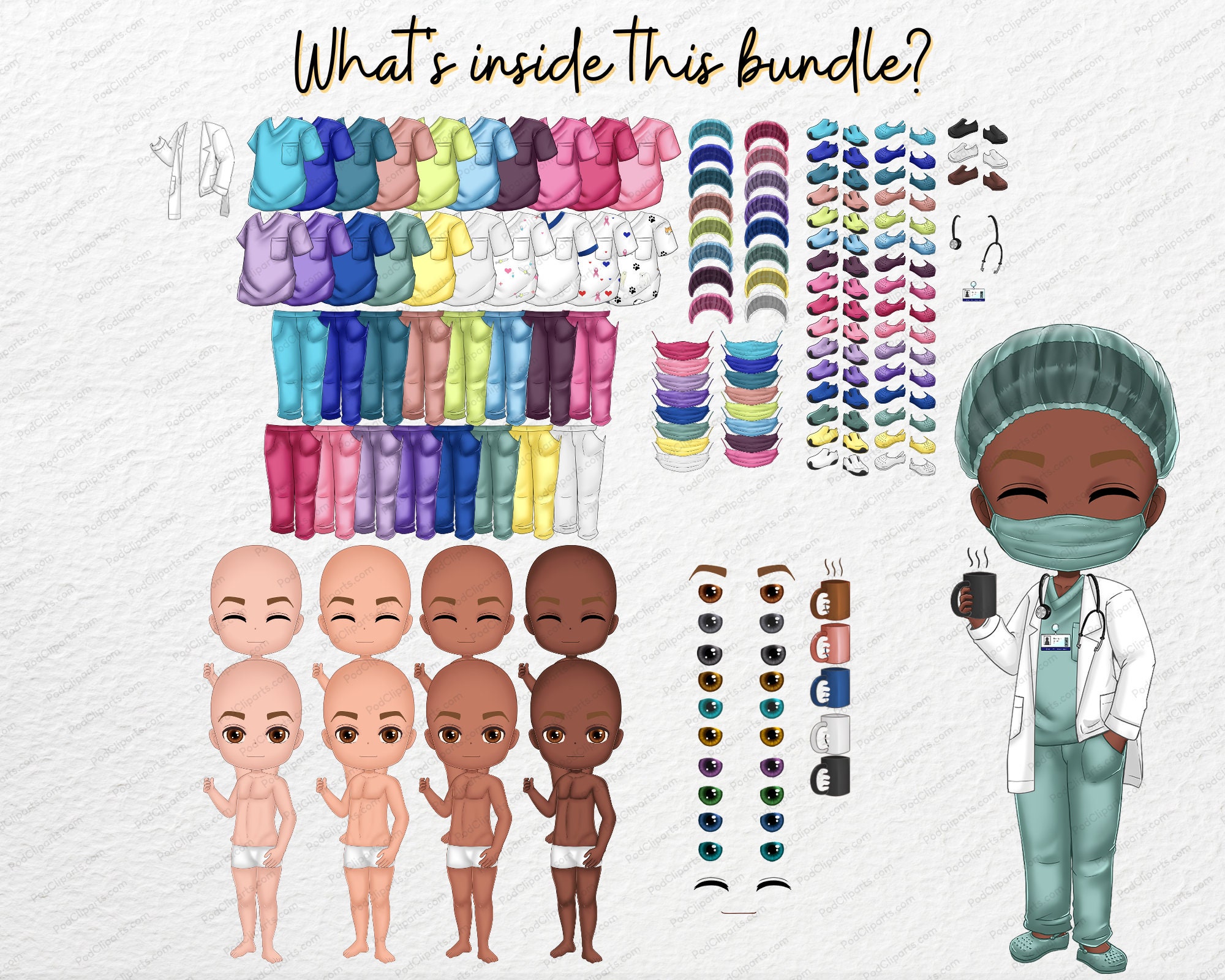 Cute Chibi Doctor and Nurse Clipart, 40 Png, Medical Clipart ...