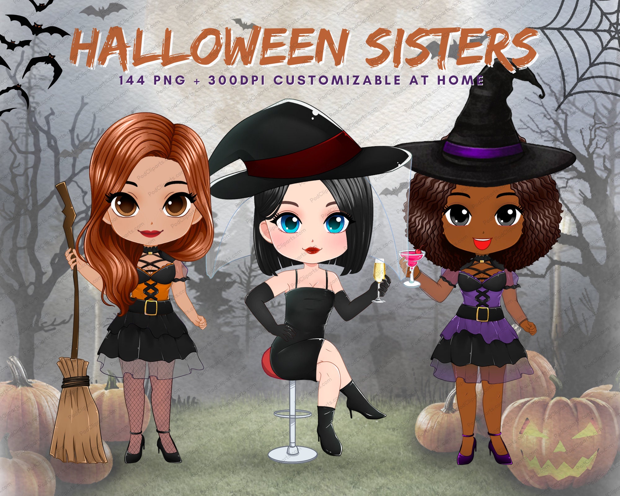 Cute Halloween Witches Clipart Spooky Season Sexy Witch - Etsy